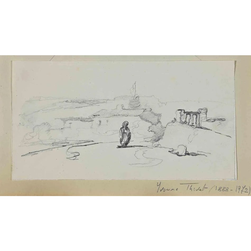 Yvonne Thivet, Landscape, Original Pencil Drawing, Mid-20th Century ...