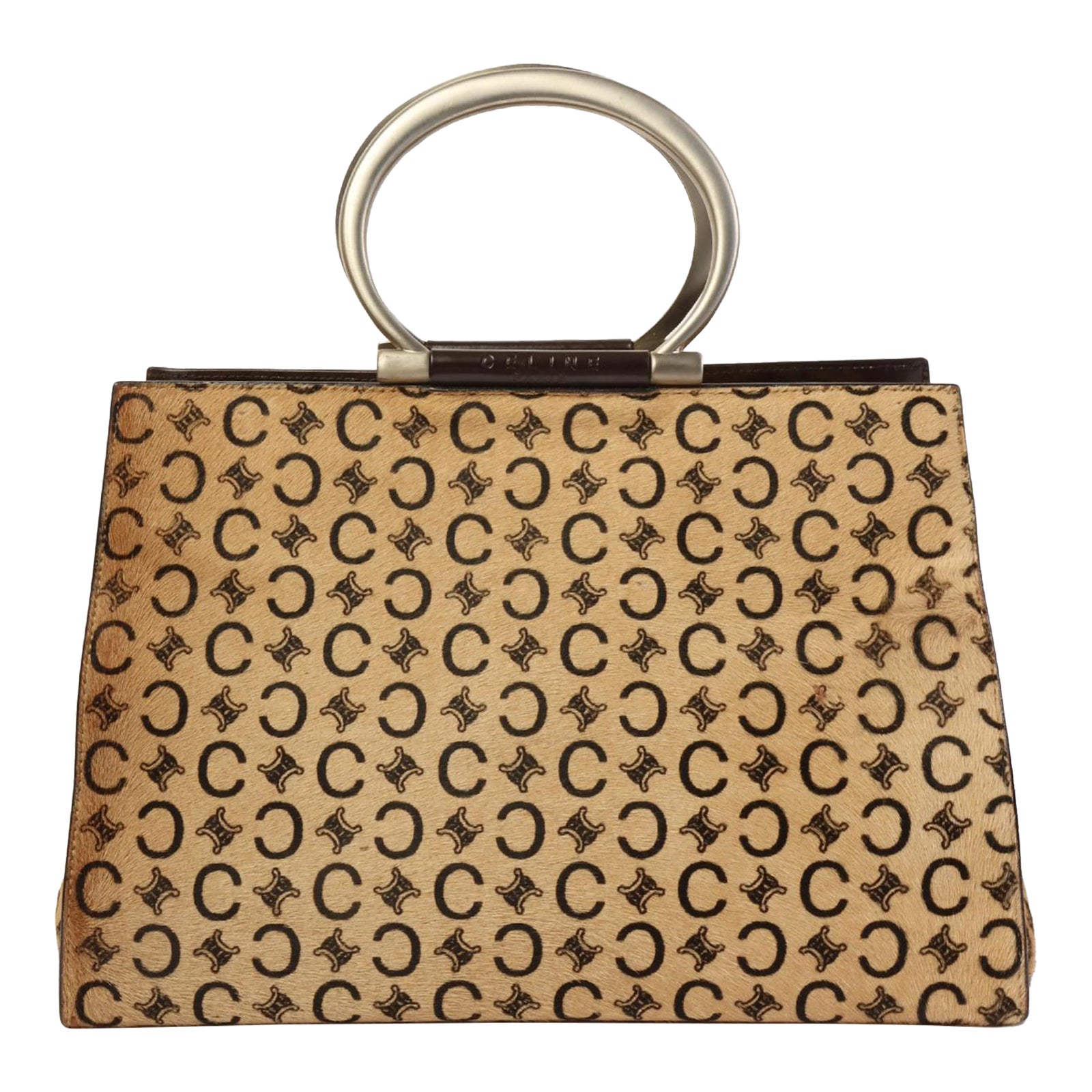 Celine Unborn Calf C Macadam Pattern Top Handle Bag Beige/Dark Brown ...