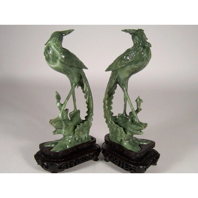 Mid 20th C Chinese Green Serpentine Jade Phoenix Bird Carving - a Pair ...