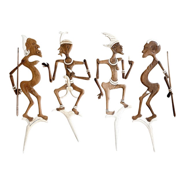 Vintage Large African Shadow Puppet Art Wooden Teak Art | Chairish