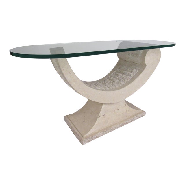 Contemporary Modern Faux Stone Hall Table | Chairish