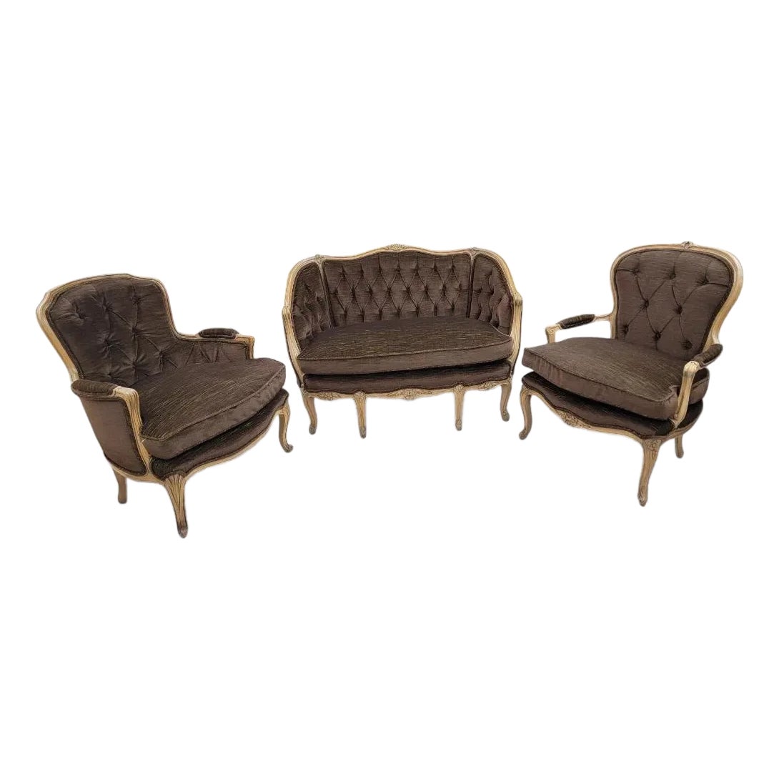 Antique French Louis XV Style Carved French Parlor Set Newly ...