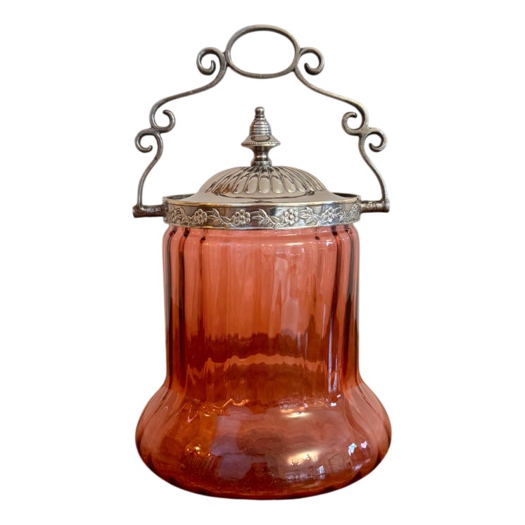 Antique Edwardian Cranberry Glass Biscuit Barrel, 1900 | Chairish