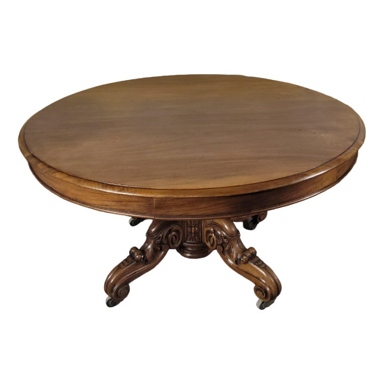 Vintage Table in Walnut with Central Leg | Chairish