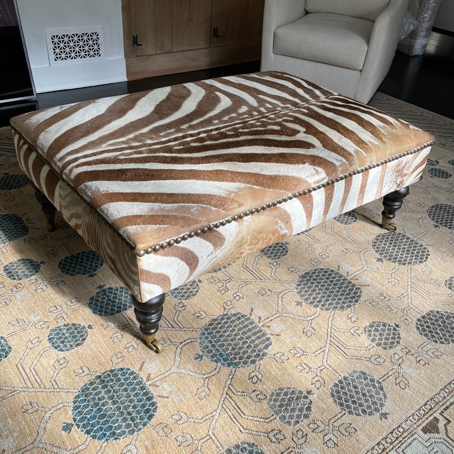 Vintage Zebra Print Ottoman | Chairish