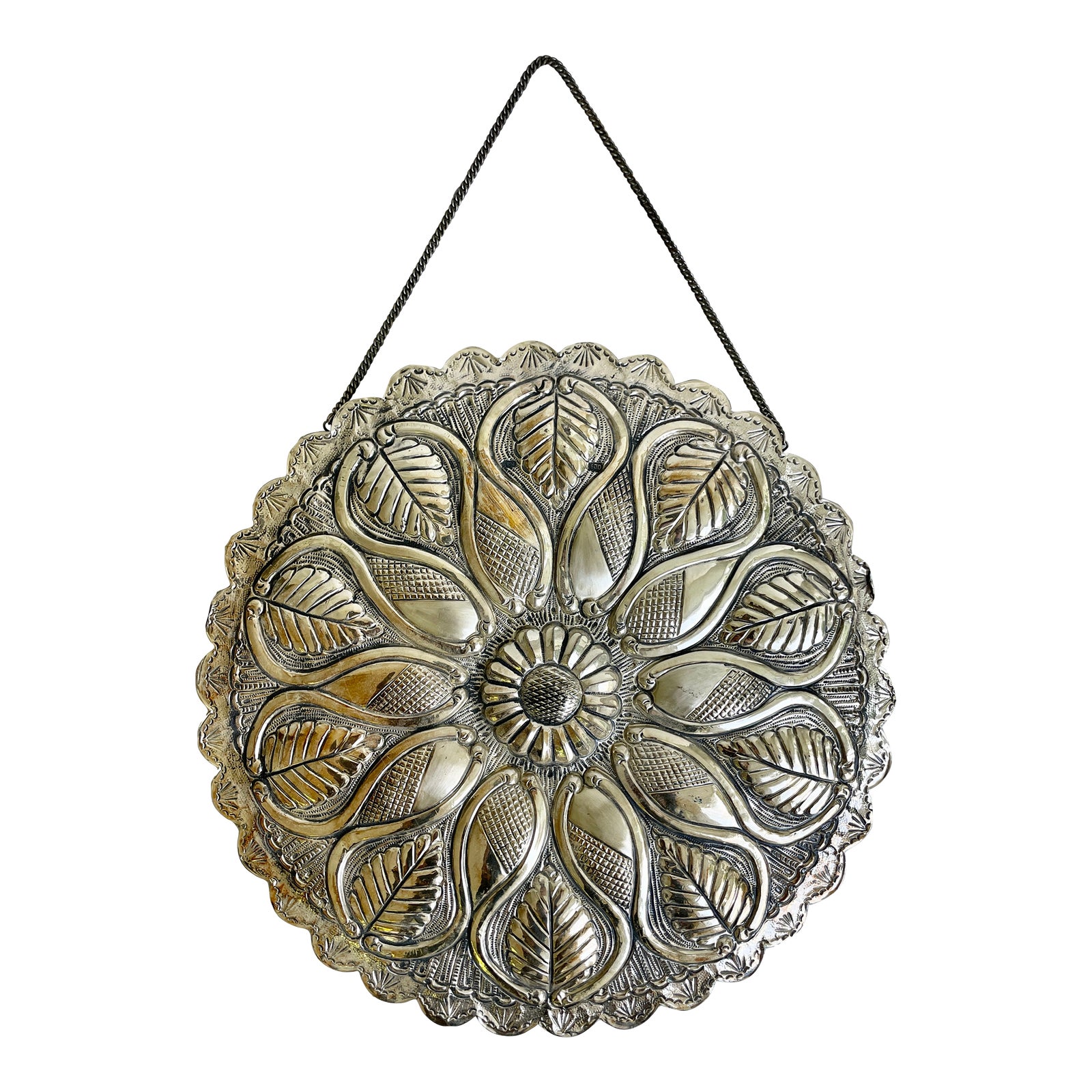 Ornate Vintage Turkish 900 Silver Repousse Wedding Wall Mirror | Chairish