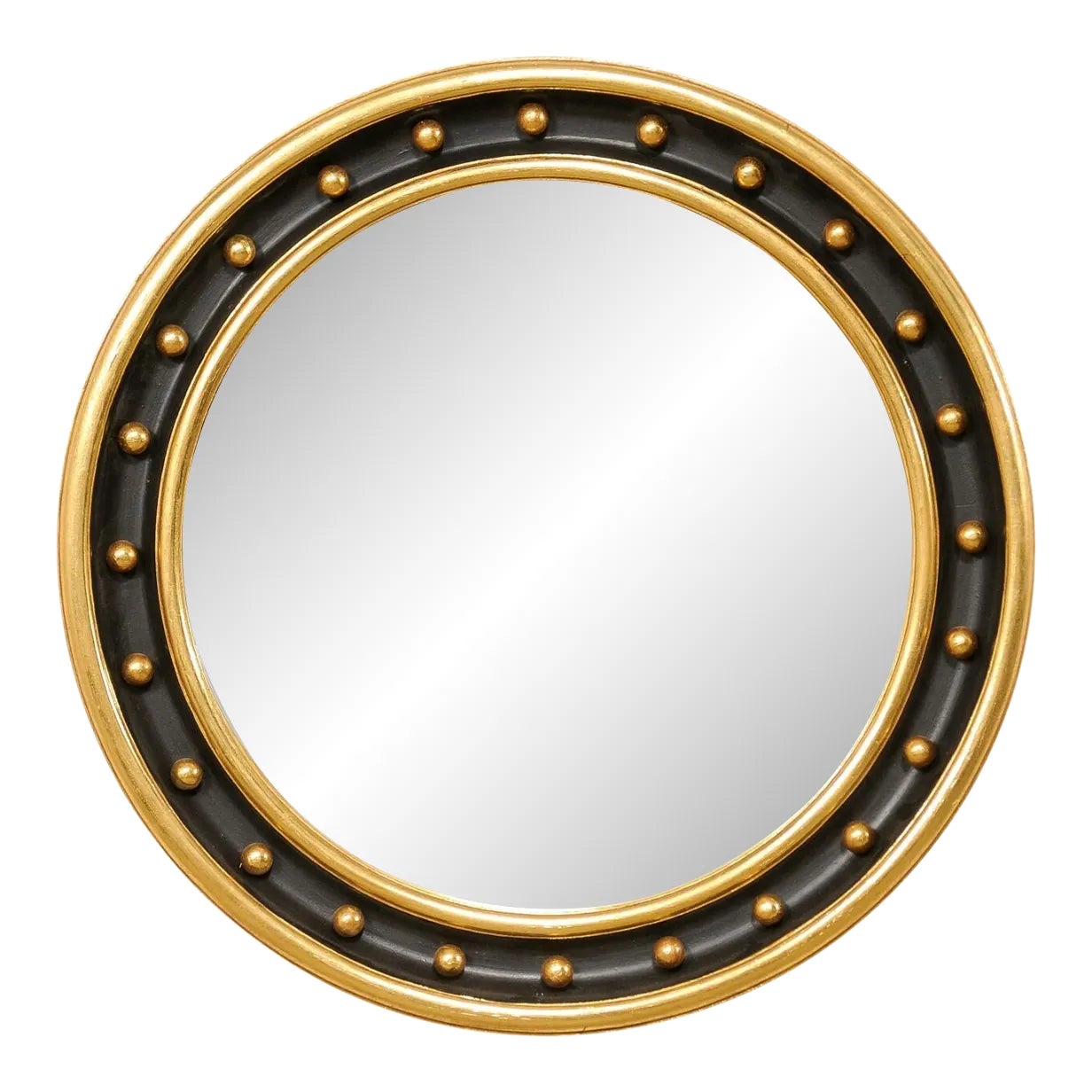 Vintage Black & Gold Round Bulls-Eye Mirror | Chairish