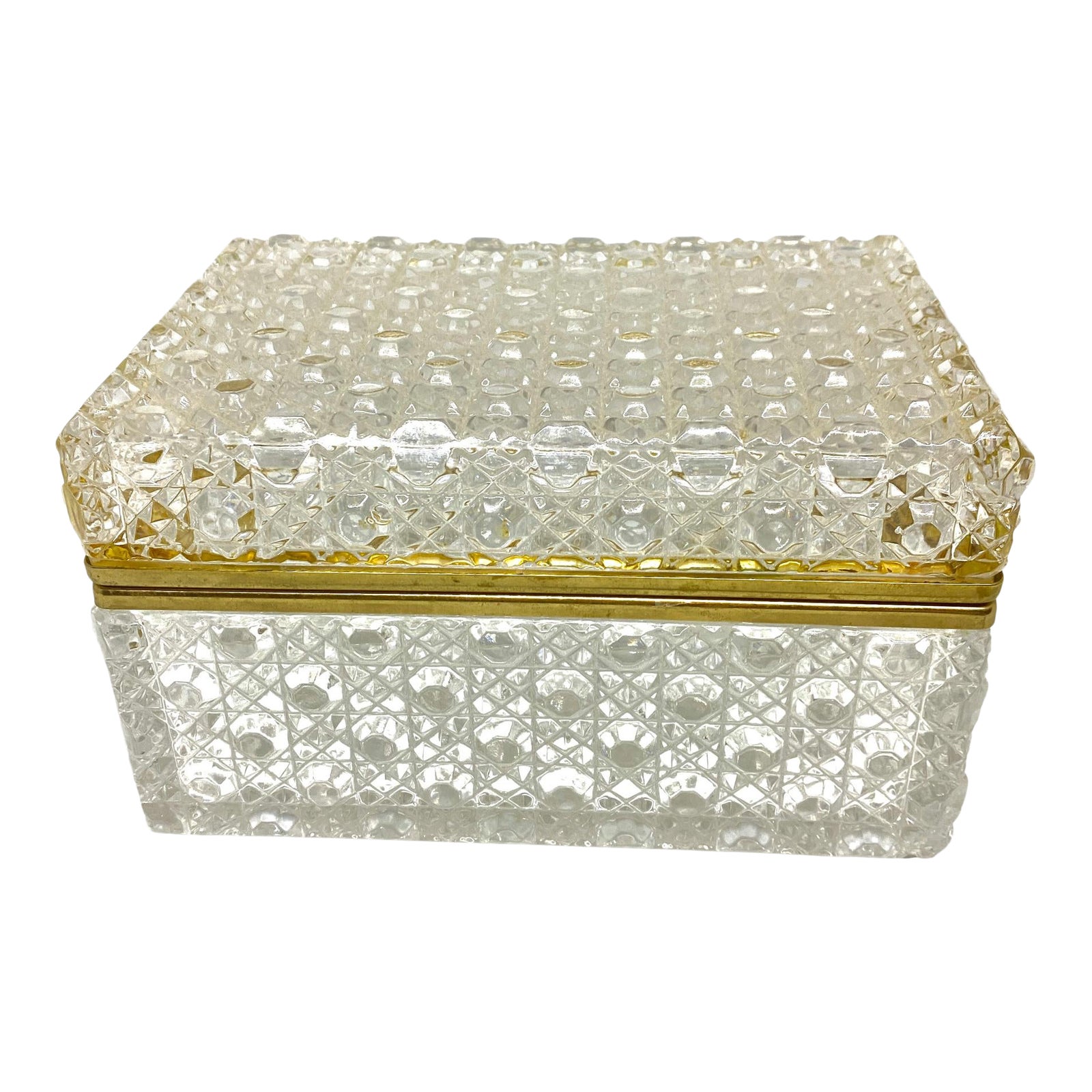 Vintage French Cut Crystal Box With Gilt Brass Mounts | Chairish