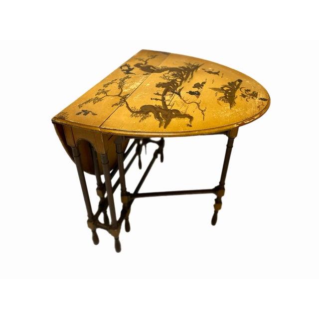 English Traditional Chinoiserie Hand Painted Gate Leg Table | Chairish