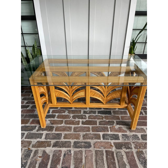 Vintage Gabriella Crespi Style Pencil Reed Rectangle Glass Top Dining ...