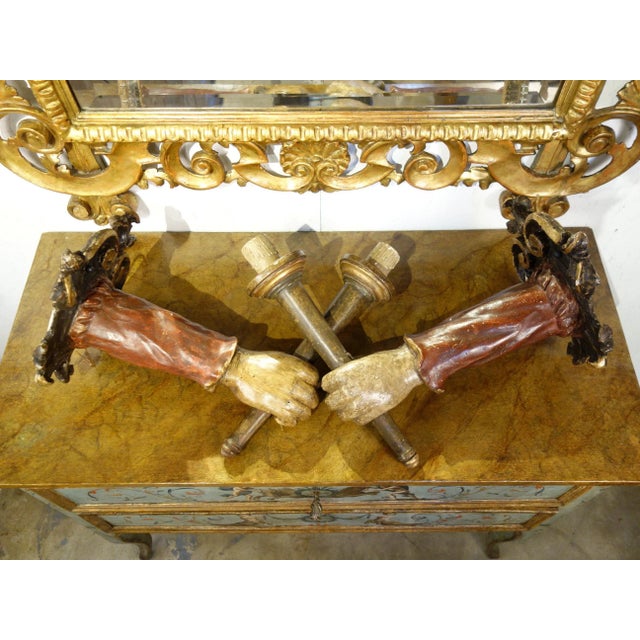 18th Century Louis XV Venetian Painted Wood Torch Sconces with Gilt ...