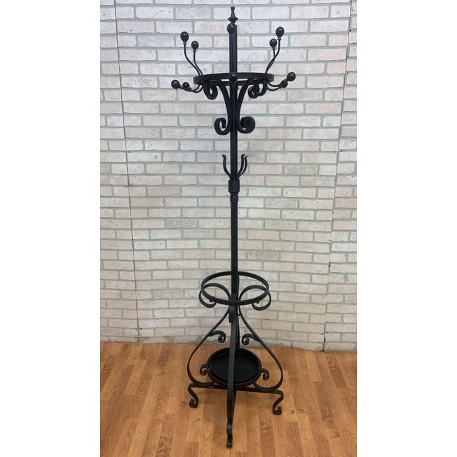 Mid 20th Century Vintage Cast Iron Coat Rack With Umbrella Stand | Chairish