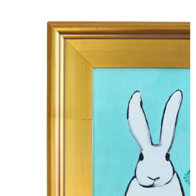 Folk Art Bunny Rabbit Hare Portrait Oil Painting W/ Antiqued Gold Wood ...