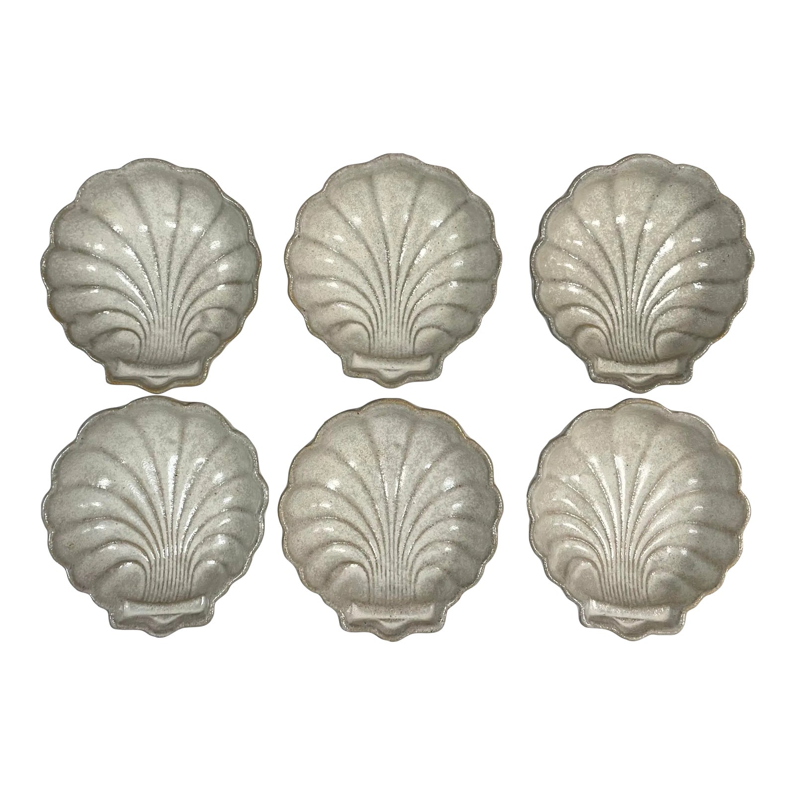 Scallop Shell Shaped Pottery Bowls / Dishes - Set of 6 | Chairish