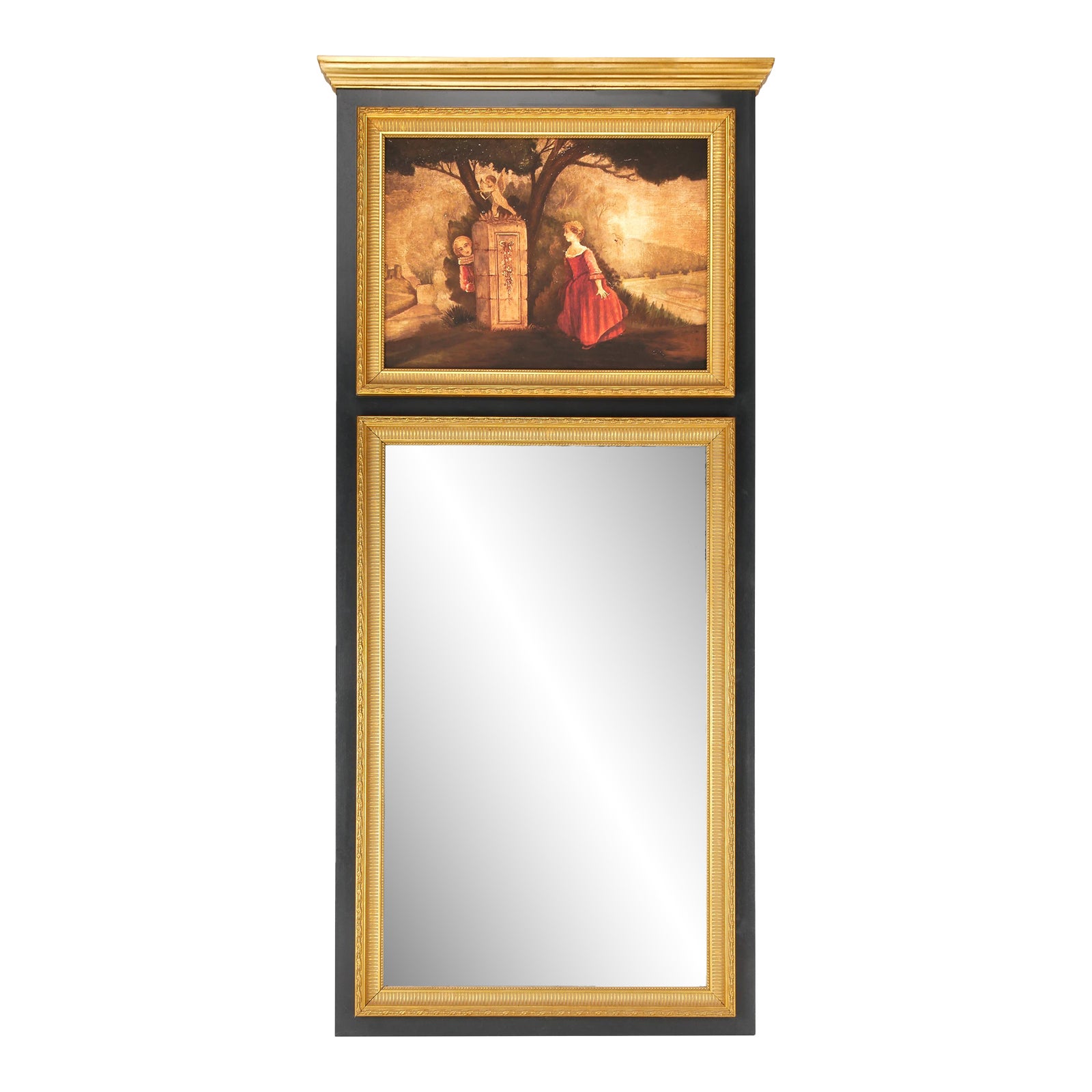 21st Century Marco Zhu French Carved Painted and Gilt Trumeau Mirror ...