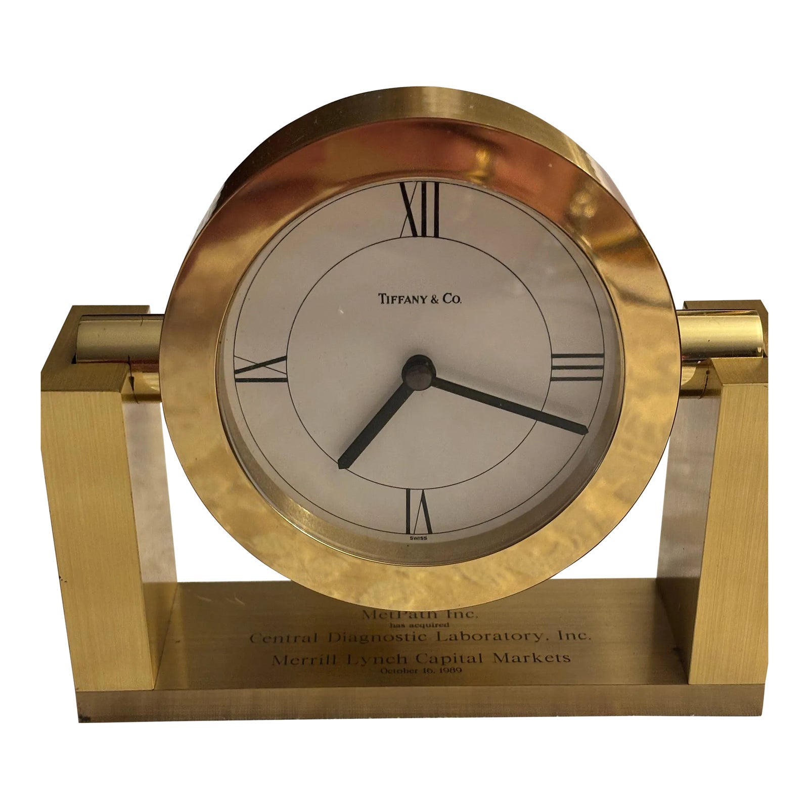 Vintage Brushed Brass Tiffany & Co. Swing Desk Clock With Swiveling ...