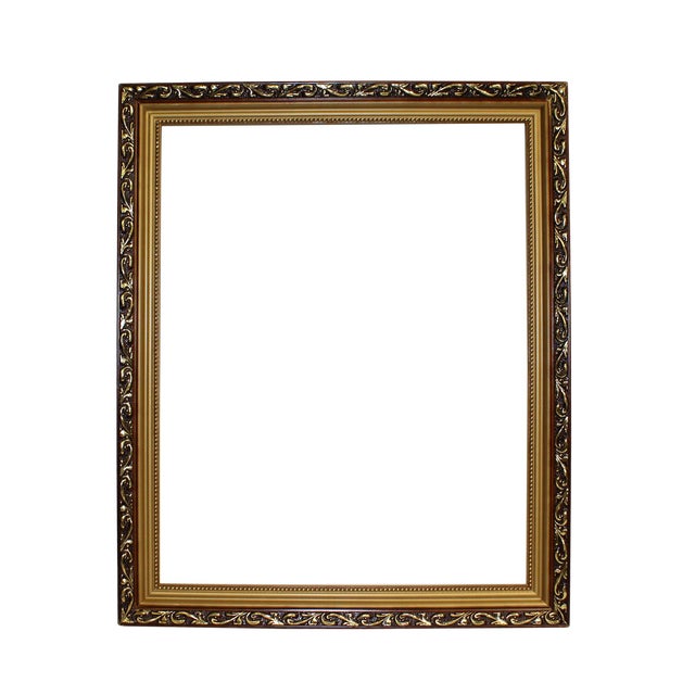 Wood Golden Scroll Motif Rim Rectangular Picture Painting Frame | Chairish