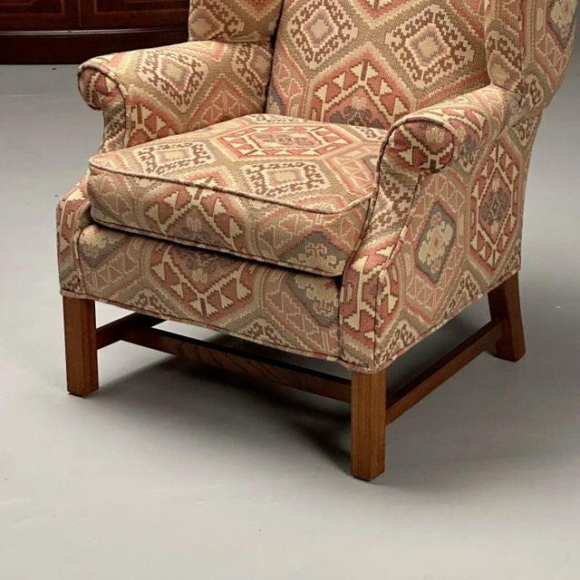 English Georgian Style, Wingback Chairs, Pink Aztec Print, Tapestry ...