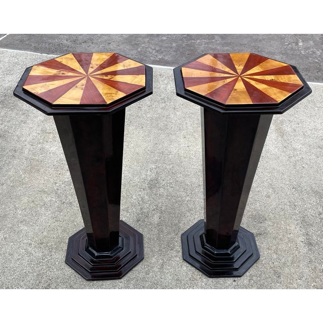 Vintage Art Deco Inlaid Wood Pedestals - a Pair | Chairish