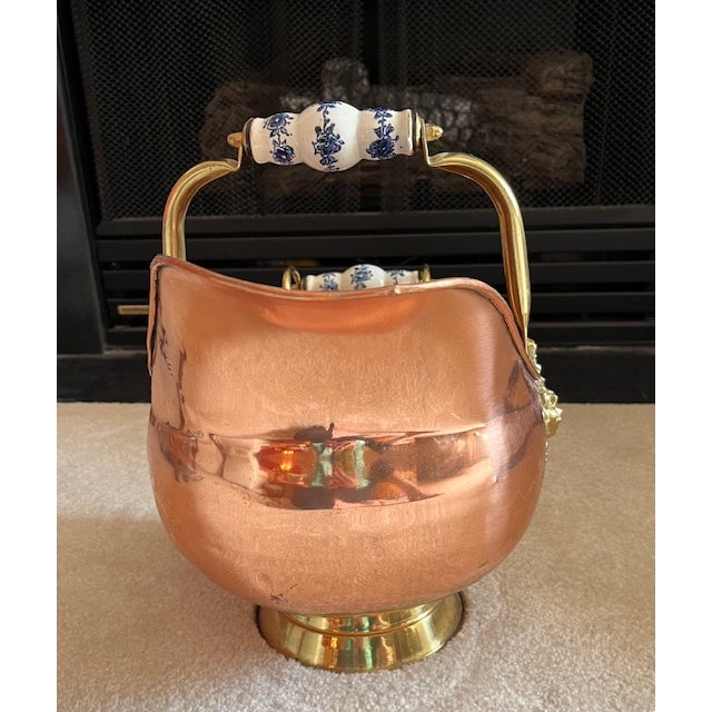 Antique Hand Wrought Copper and Brass Scuttle Bucket With Delft Handles ...