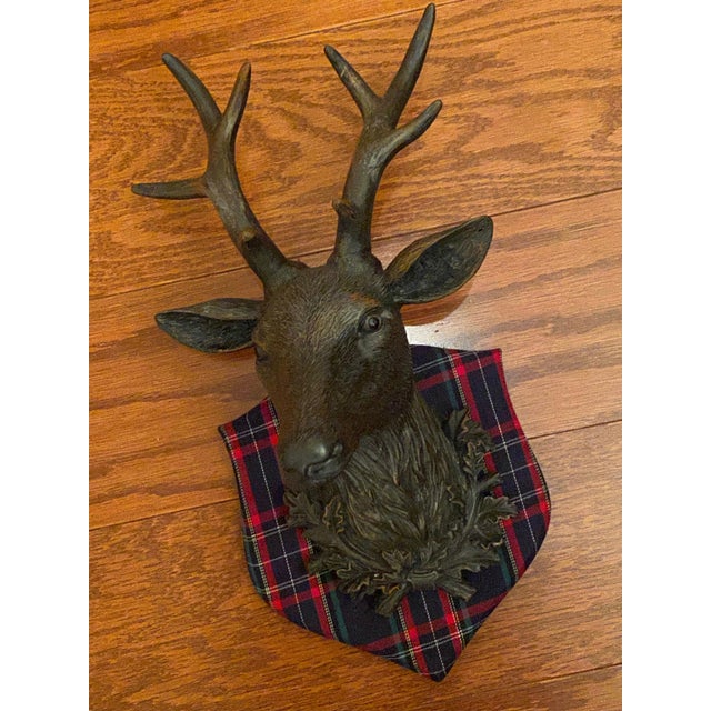 Contemporary Deer Buck Head 8 Point Antlers Wall Plaque on Plaid Fabric ...