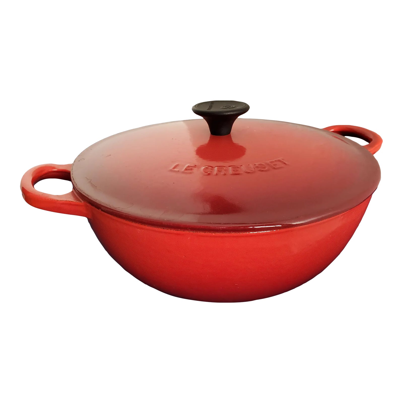Le Creuset Two-Toned Red Cast Iron Soup Pot With Lid | Chairish