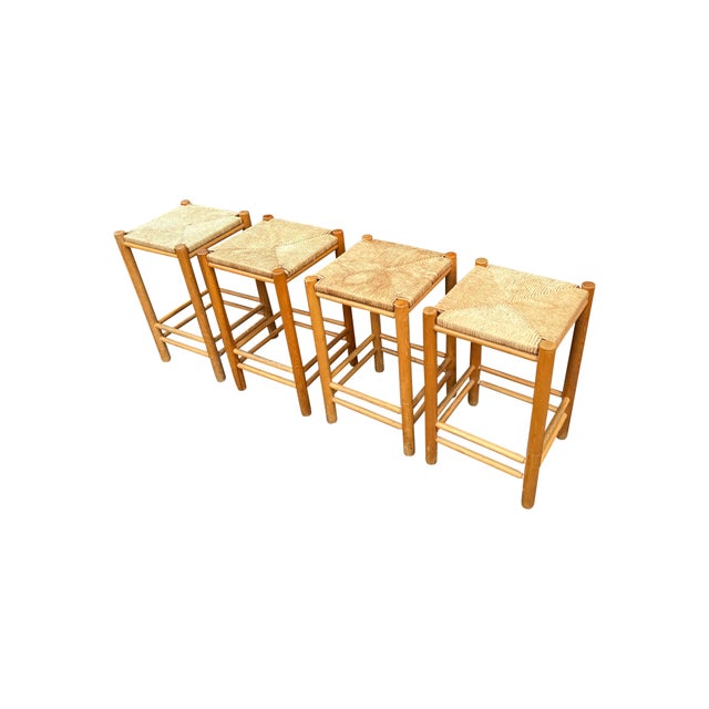 Mid 20th Century Mid Century Modern Rush Seat Wood Bar Counter Stools ...