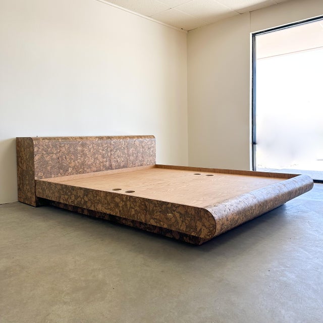 1970s Vintage California King Cork Platform Bed & Headboard | Chairish