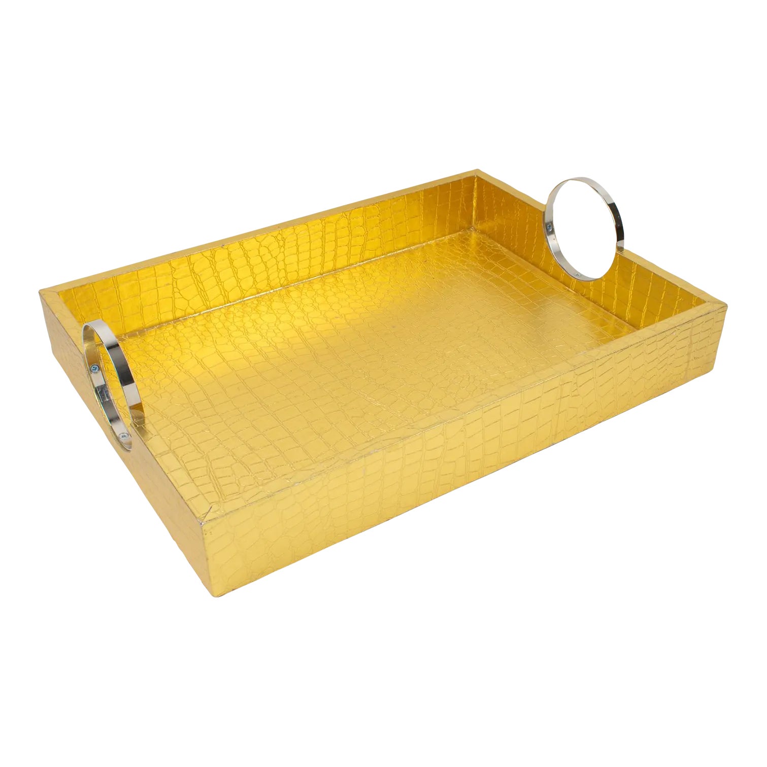 Alligator Gold Pu Leather Large Barware Butler Tray With Chrome Handles ...