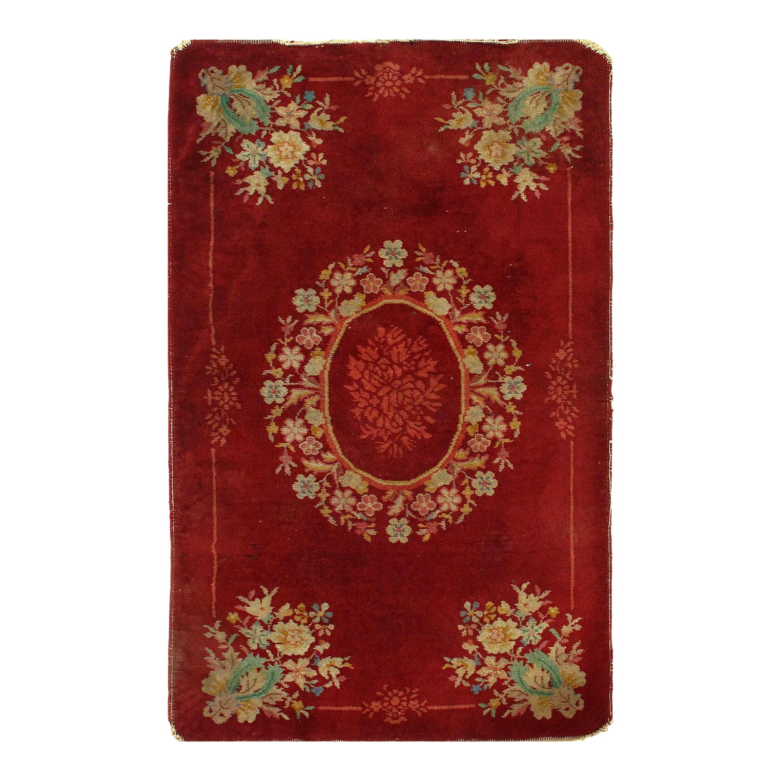 Red Color Chinese Antique Art Deco 3' X 4'11'' | Chairish