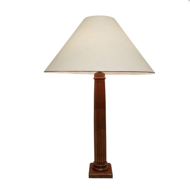 John Saladino Fluted Mahogany Column Lamp | Chairish