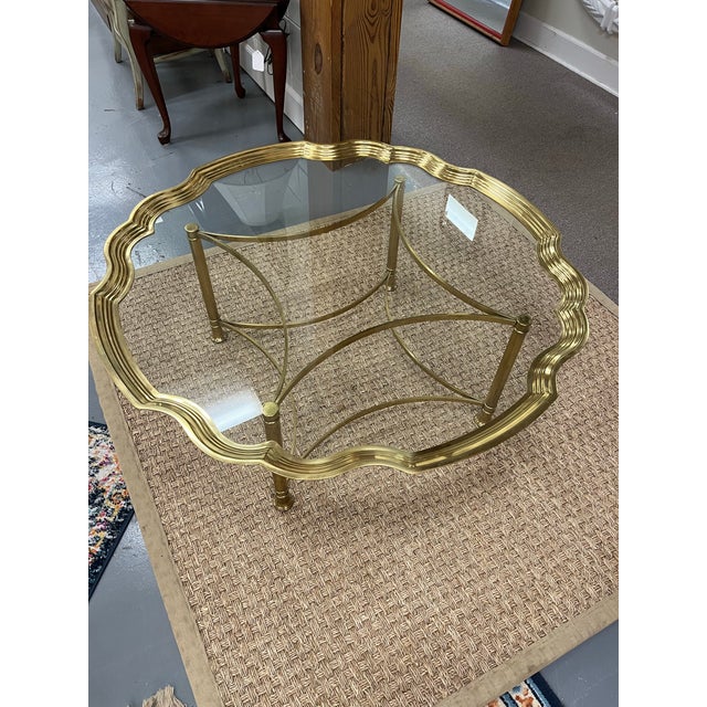 Mid 20th Century Italian Glass Top Brass Scalloped Edge Coffee Table ...