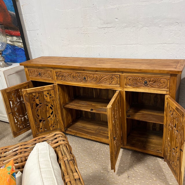 Balinese Hand Carved Natural Sideboard | Chairish