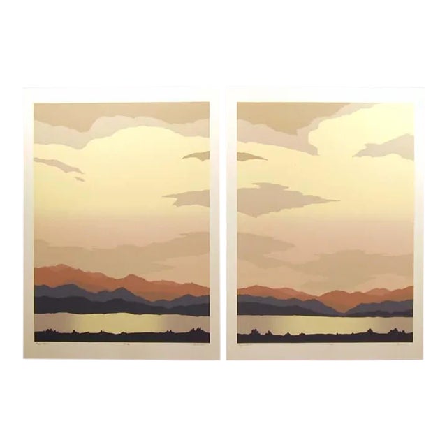 1980s Jim Boutwell "Finger Lake I & II" Diptych Hand Signed Fine Art ...