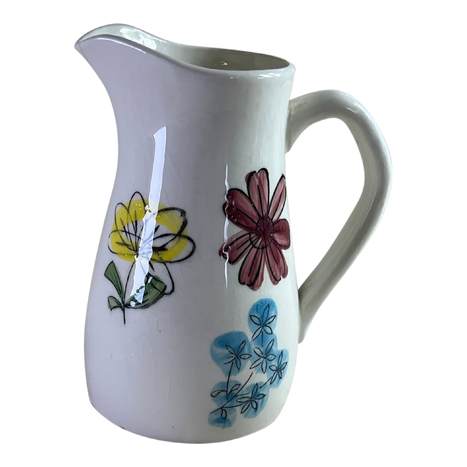 Vintage Japanese Ceramic PItcher With Floral Decoration | Chairish