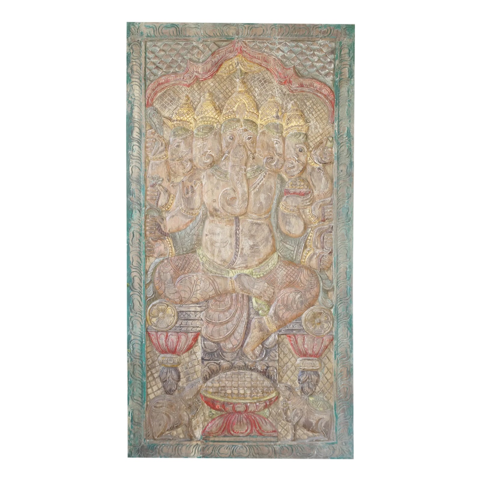Vintage Panchmukhi Ganesha Wall Sculpture – Hand-Carved Temple Panel ...
