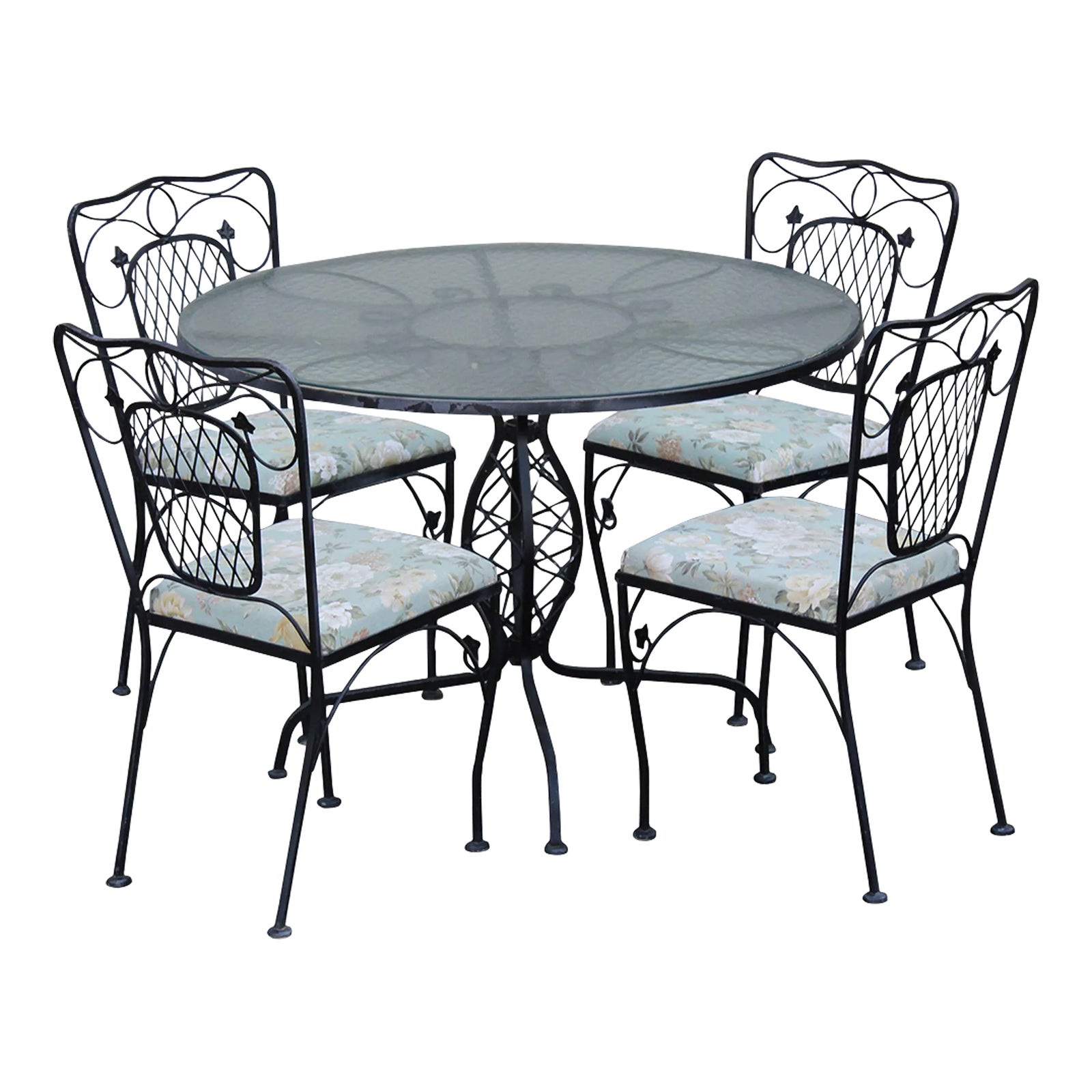French Style Five-Piece Wrought Iron Outdoor Patio Dining Set | Chairish