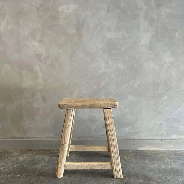 Reclaimed Elm Wood Stool | Chairish