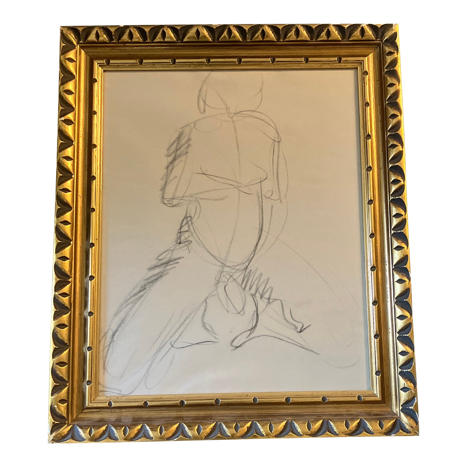 1950’s Original Abstract Nude Charcoal Study Drawing Chunky Gold Frame ...