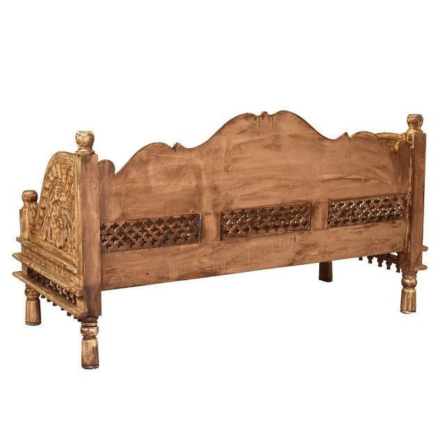 1990s Ornate Hand Carved Wooden Indian Bench Sofa With Seat Cushion for ...