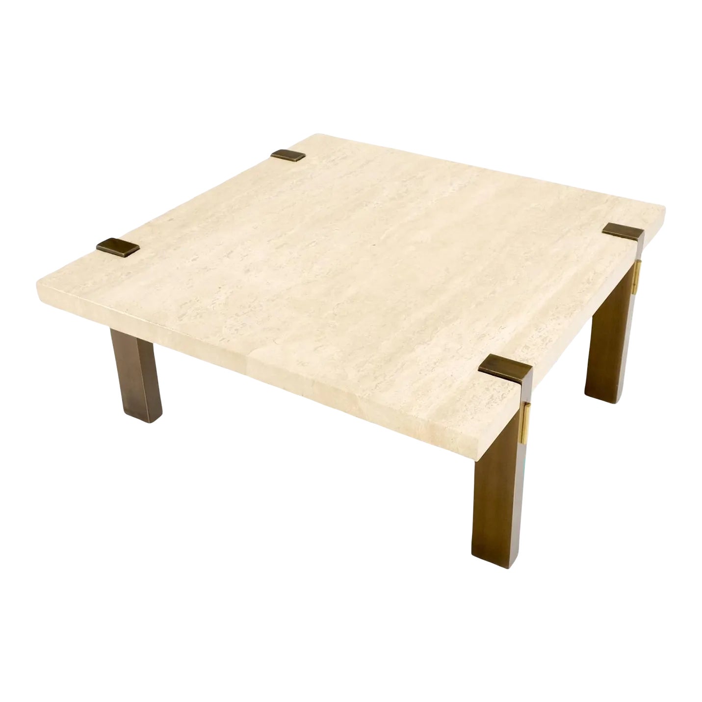 Solid Bronze Base Thick Square Solid Travertine Top Coffee Center Table ...