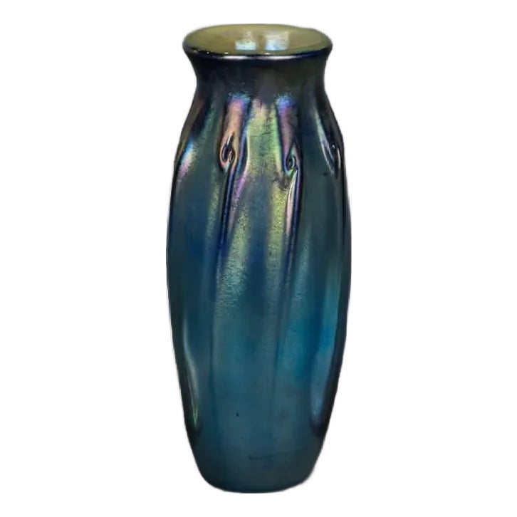 Late 20th Century Chris Funk Blue Iridescent Art Glass Vase, Signed ...
