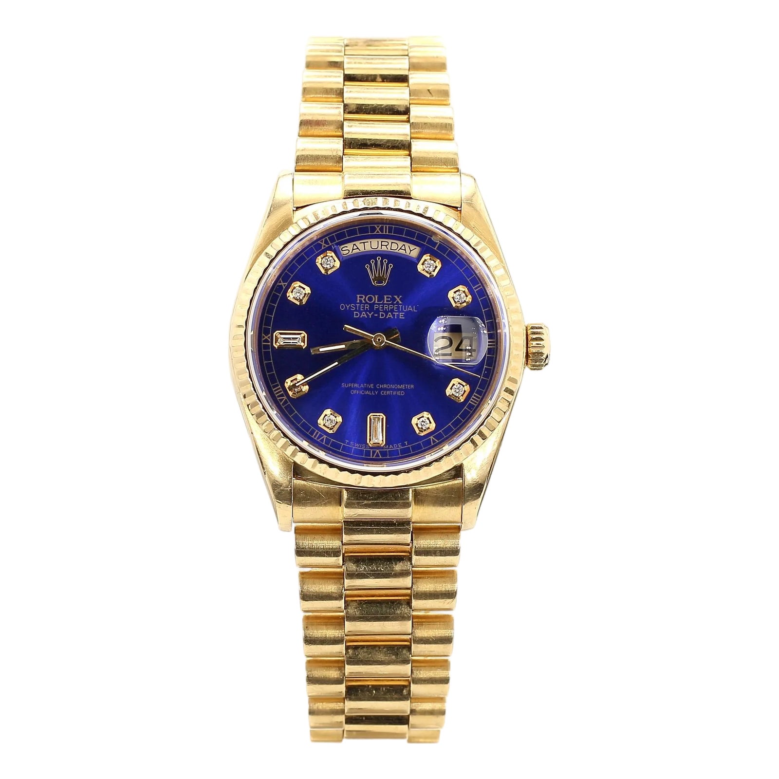 Rolex Day-Date 36mm 18038 Night Blue Diamond Dial 18k Gold Watch | Chairish