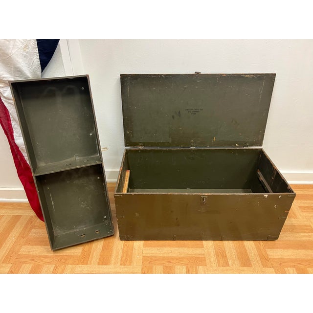 Mid 20th Century Vintage Wood Military Foot Locker Trunk With Pullout ...