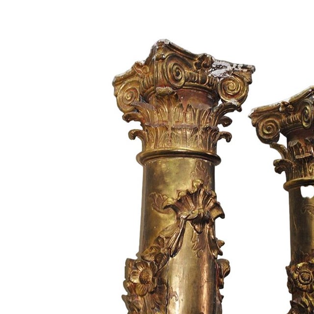 Ancient Carved Wood Gold Leaf Columns, 18th Century, Set of 2 | Chairish