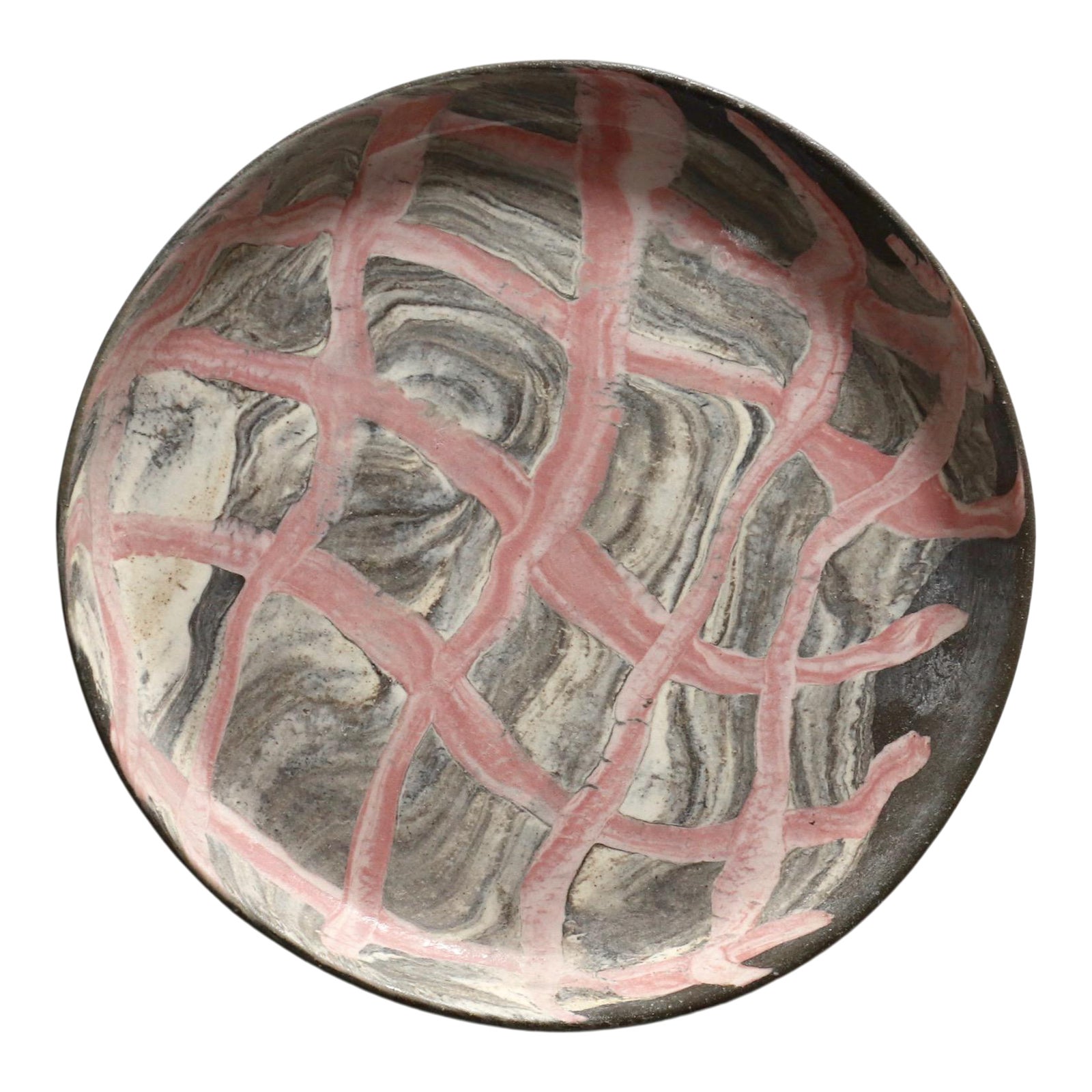 New Japanese Ceramic Marble Decorative Plate Pink Checker | Chairish