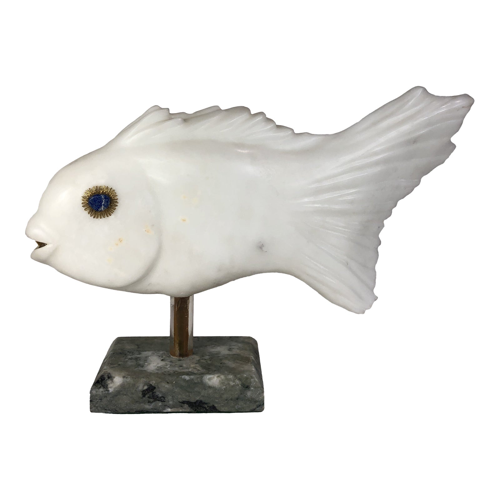 Mid 20th Century Marble Fish With Lapis and Brass Eyes & Brass Teeth by ...