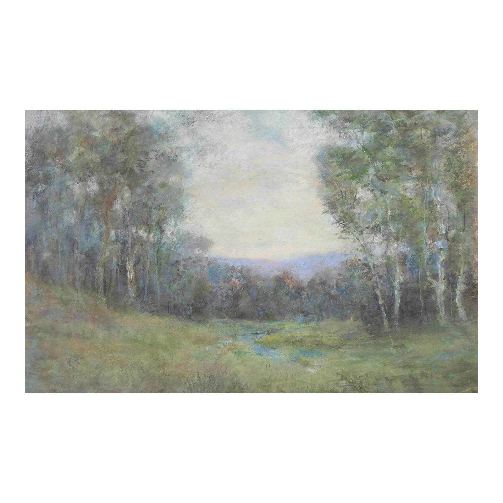 Late 19th Century Impressionist Misty Meadow Stream Landscape Painting ...