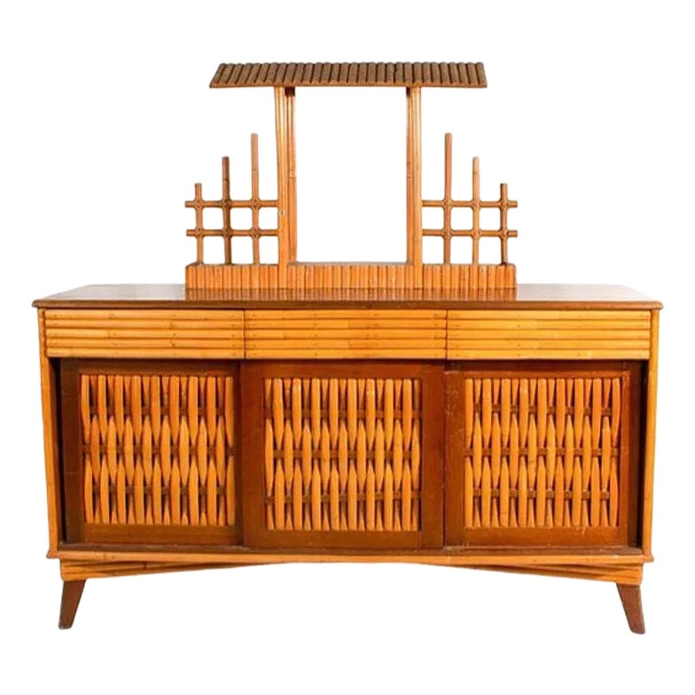 1940s Mid-Century James Mont Inspired Rattan & Wicker Buffet Credenza ...