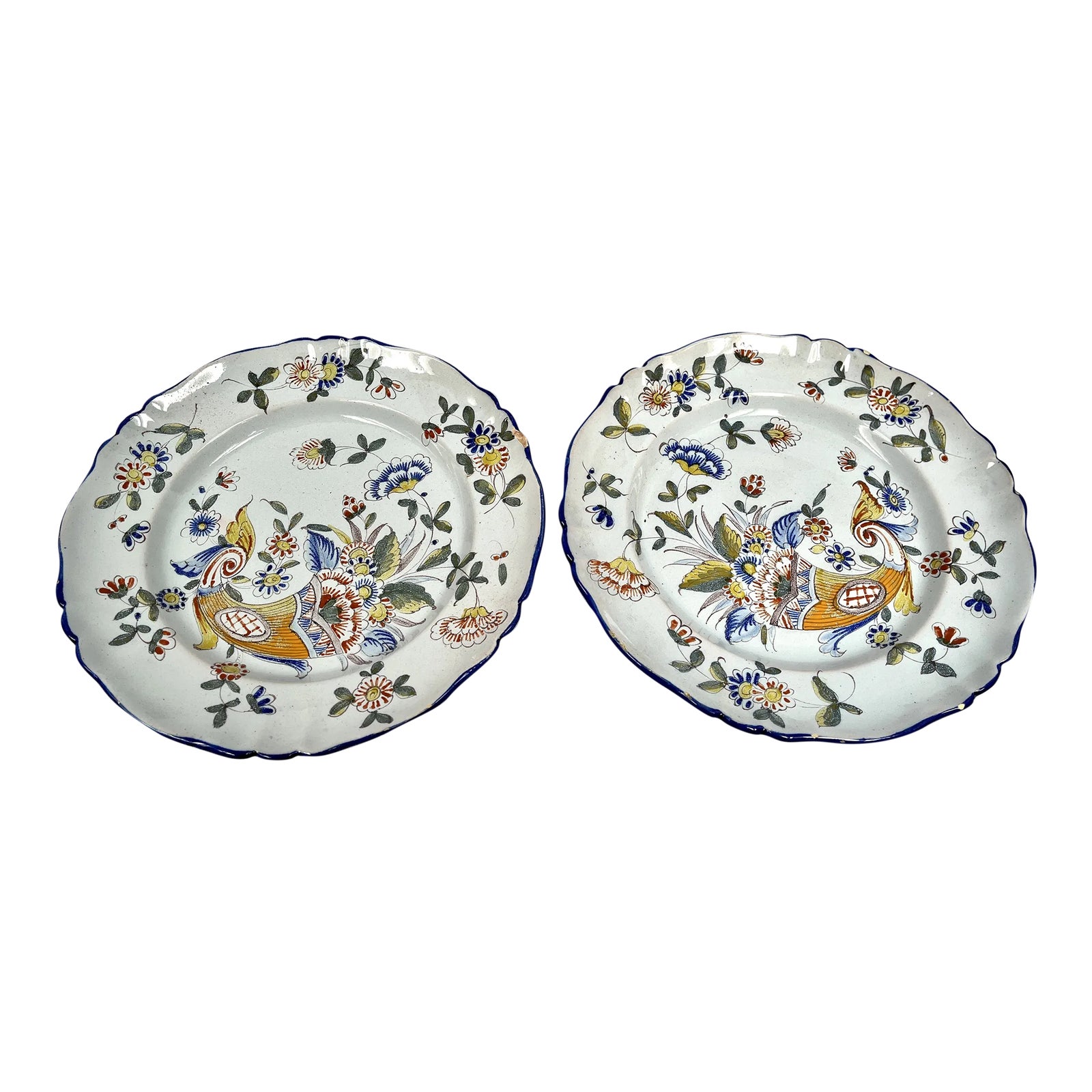 1800s Keller & Guerin Faience Floral Plates - a Pair | Chairish